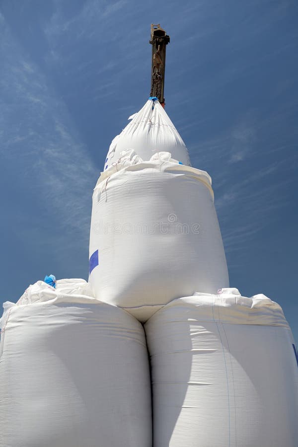 Bottom View Loading Large White Bags of Grain Stock Photo - Image of ...