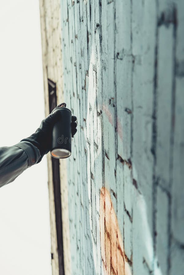 Bottom View of Man Painting Colorful Graffiti Stock Photo - Image of ...