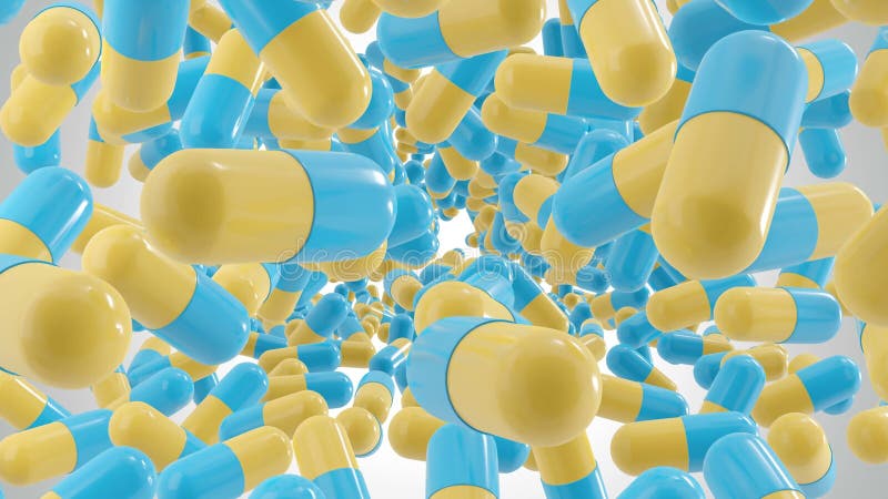 Top View of Many Capsule Pills Green Capsule Drop from the Top in ...