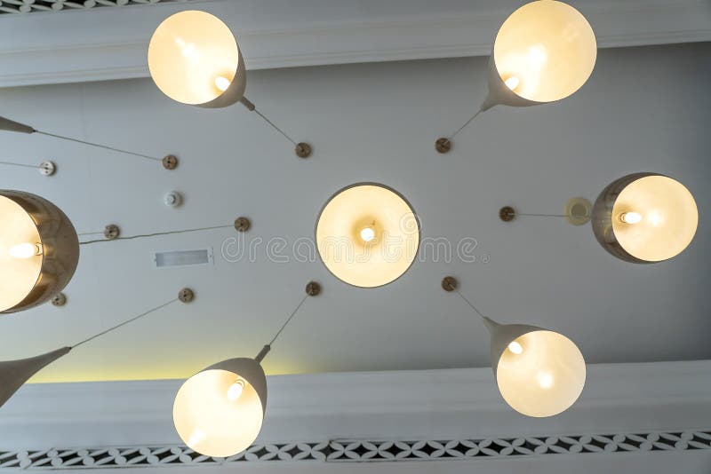 Bottom View of Modern Ceiling Lights. Lighting Decoration Concept Stock ...