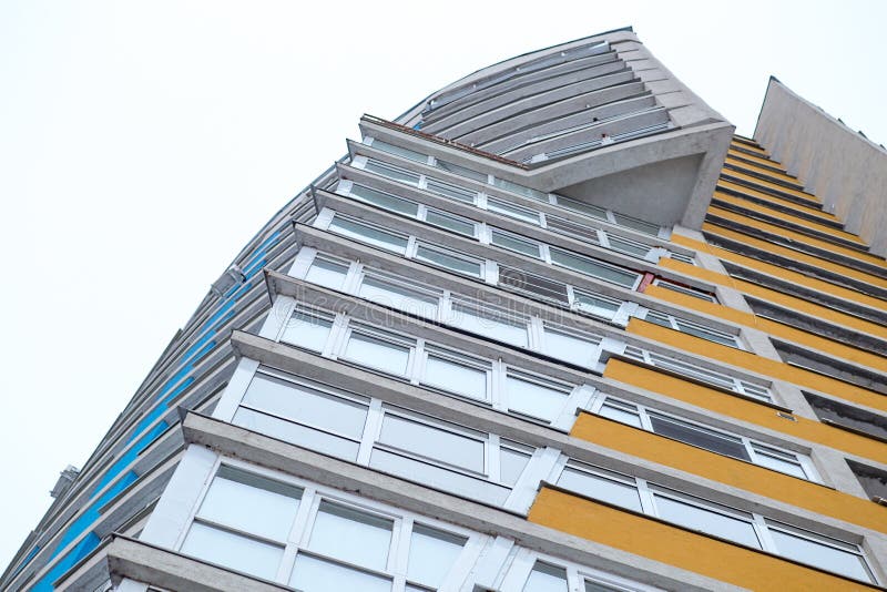 Bottom View of Modern Glass Skyscraper Against Sky. Business District ...