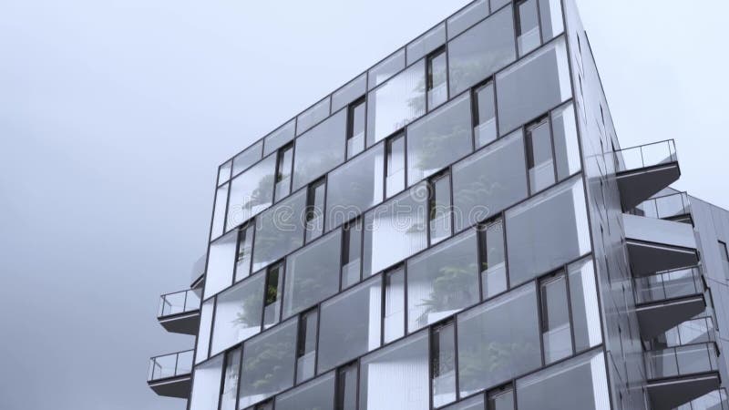 Bottom View of Modern House with Mirror Facade. Action Stock Footage ...