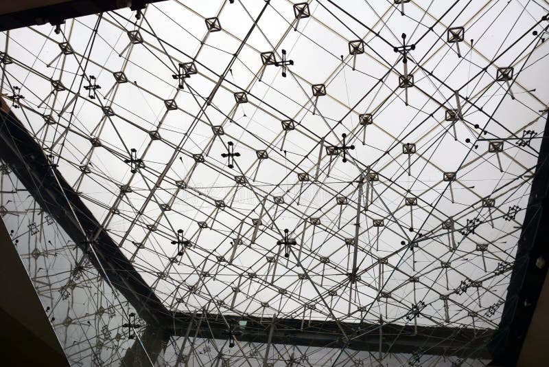 Bottom View of a Modern Transparent Roof of an Office Center with a ...