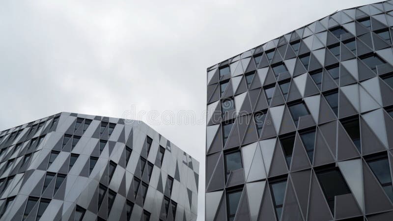 Bottom View of Modern Unique Building with Triangle Shaped Windows of ...