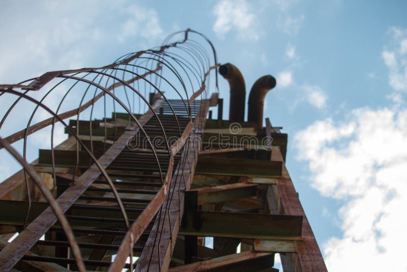 Bottom View of Old Rusty Steps on a Metal Tower, Selective Focus Stock ...