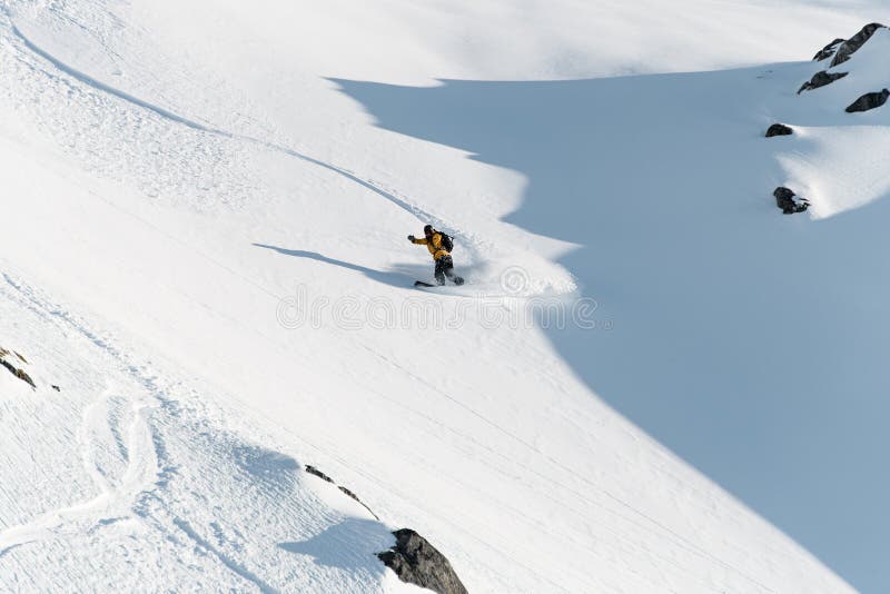 Bottom View of a One-armed Skier Going Down the Slope, Side-to-side on ...