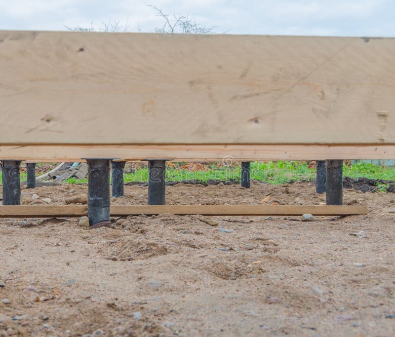 On the Basis of the Pile Foundation Timber Framing House Stock Photo ...