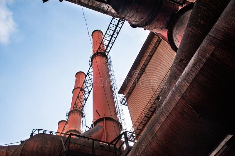 Bottom View of the Pipes of an Industrial Plant Stock Photo - Image of ...