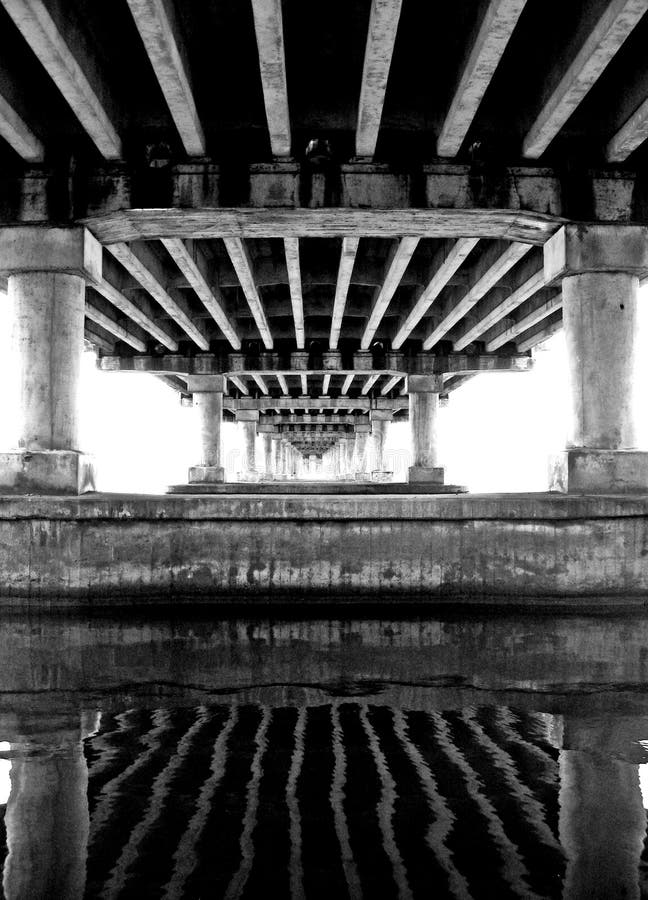 Bottom View Of The Reinforced Concrete Bridge Over The River. Bridge ...