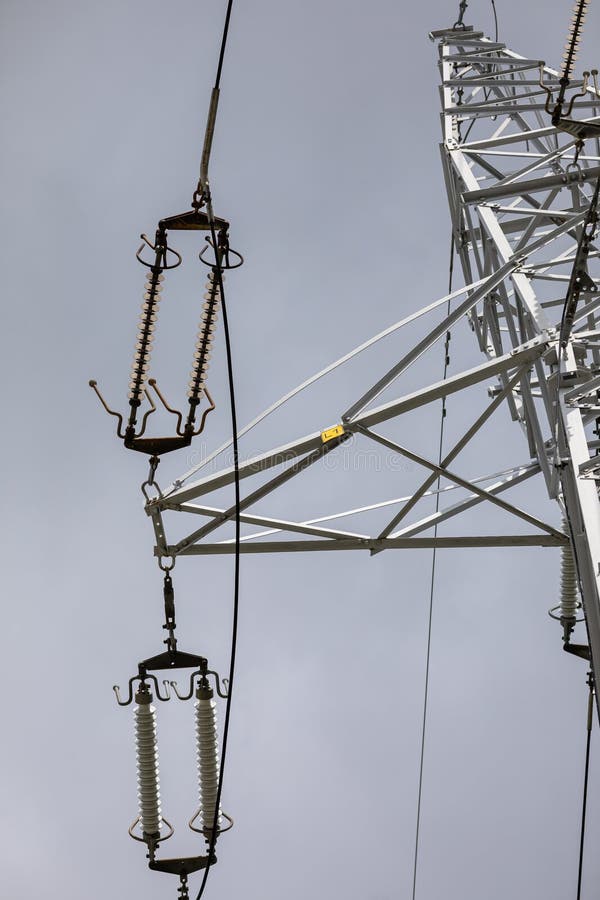 Bottom View of a Section of a High-voltage Overhead Line Pole. Stock ...