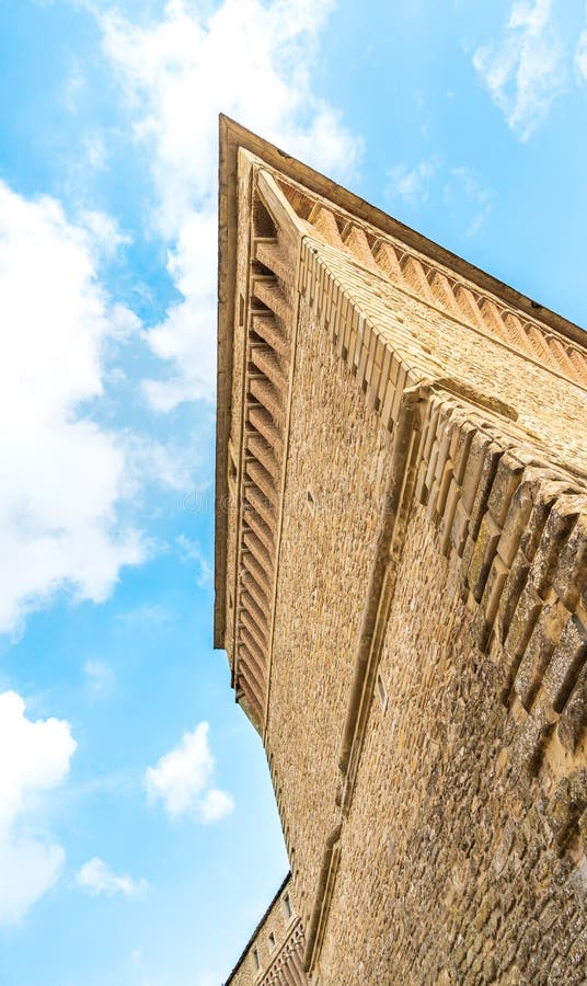Bottom View of the Sharp Edge of an Old Stone Fortress Against a Blue ...