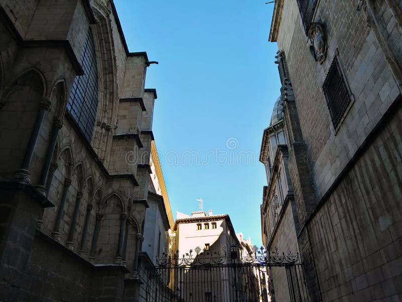 Bottom View Shot of the Building Walls Covered in Shadows in Toledo ...