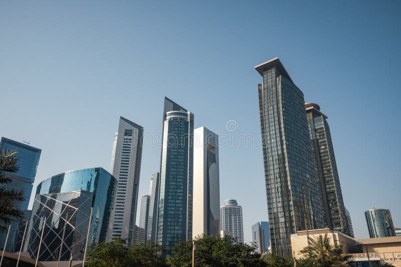 Bottom View of Skyscrapers and Tall Buildings in Doha, Qatar with Wide ...