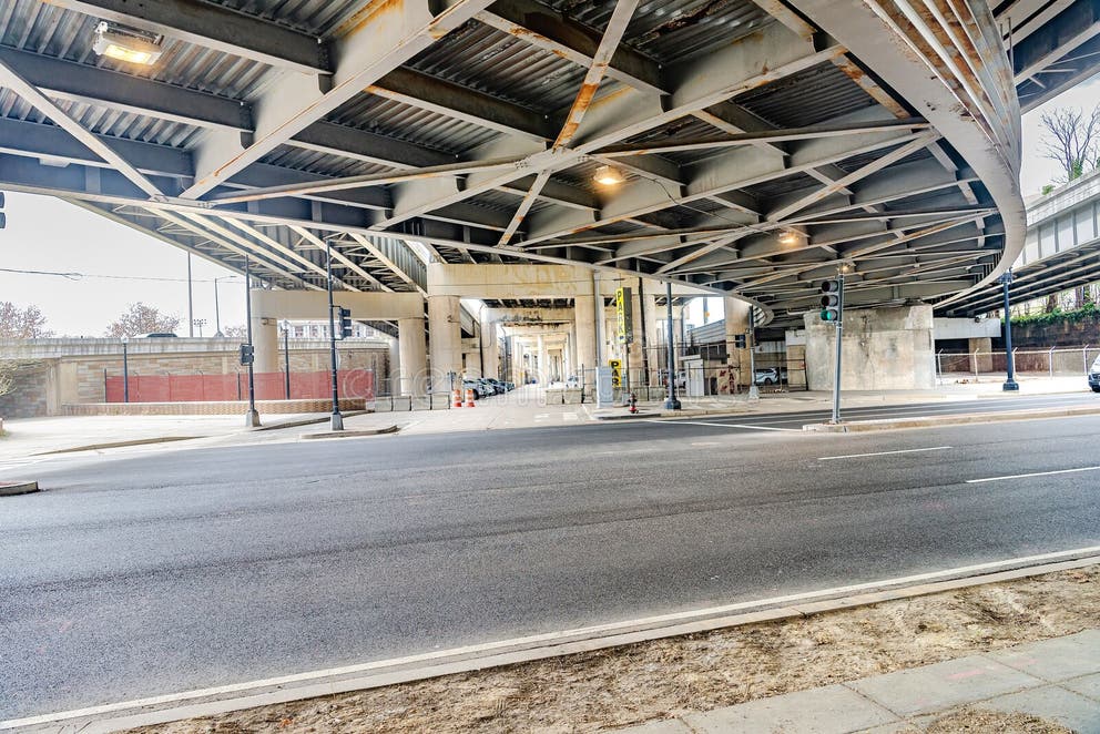 Bottom View of the Structure of the Iron Transport Viaduct with Parking ...