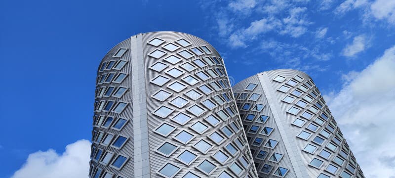 Bottom View of Stylish Architecture with Blue Sky Background Editorial ...