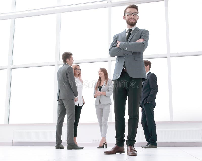 Bottom View.successful Businessman Standing in a Bright Office Stock ...