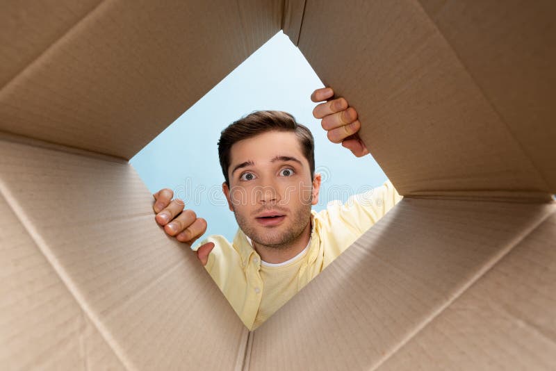 Bottom View Of Surprised Man Looking Stock Image Image Of Adult Blue 213565757