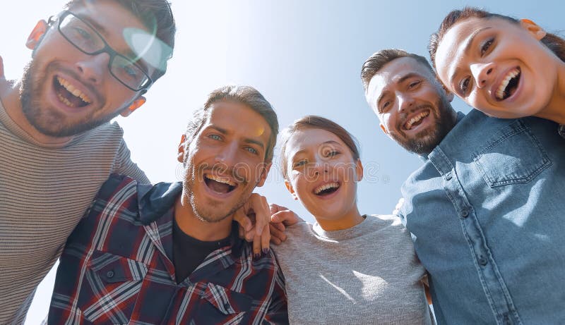 Bottom View.team of Friends Looking at the Camera Stock Photo - Image ...