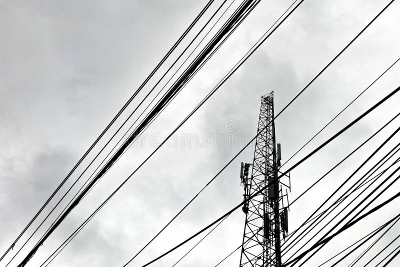 Telecomunication Tower and Wires Stock Photo - Image of industrial ...