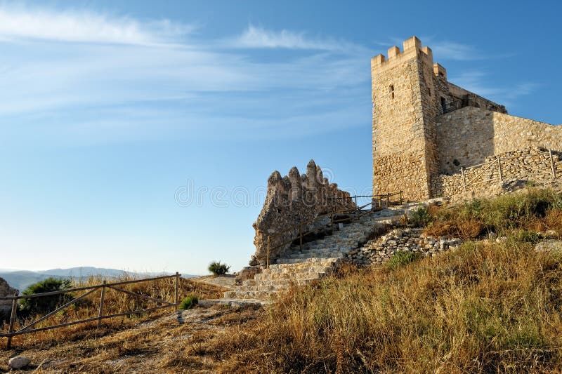 Bottom View To the Old Castle and Mountains. Stock Image - Image of ...