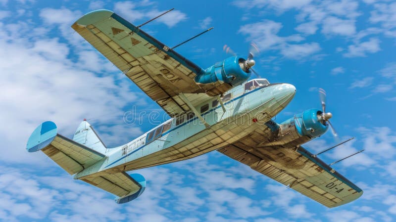 Bottom View - Twin Prop Cargo Plane on Sky Background Stock Image ...