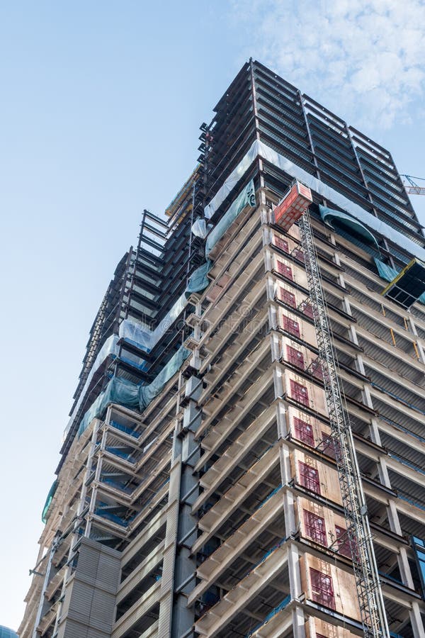 Bottom View of an Under Construction Skyscraper in Seattle on a Clear ...