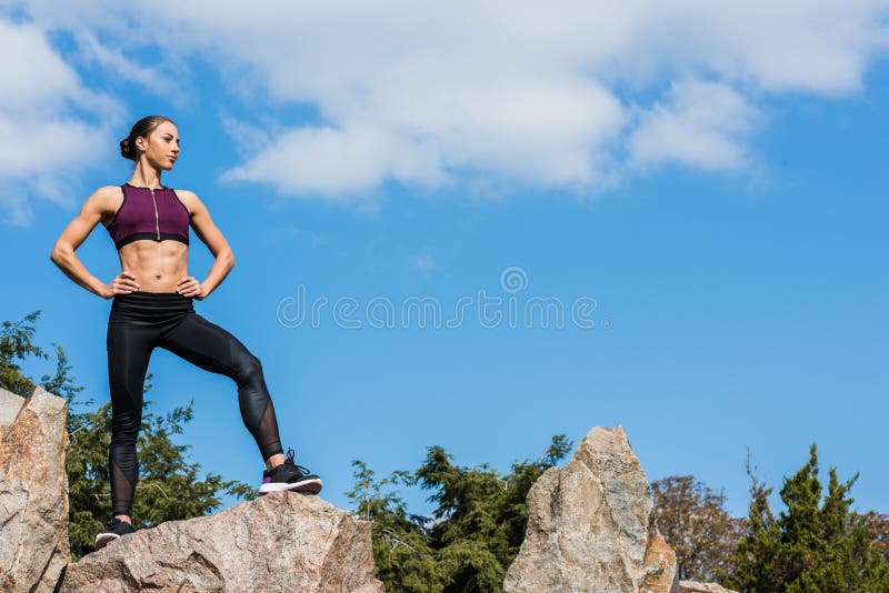 Bottom View of Young Fit Woman Stock Photo - Image of rocks, bottom ...