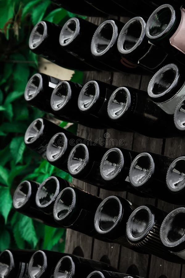 The Bottom of the Wine Bottles is Displayed on Shelves in the Open Air ...