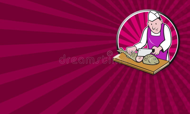 Boucher Fishmonger Cartoon De Chef De Sushi Illustration Stock ...
