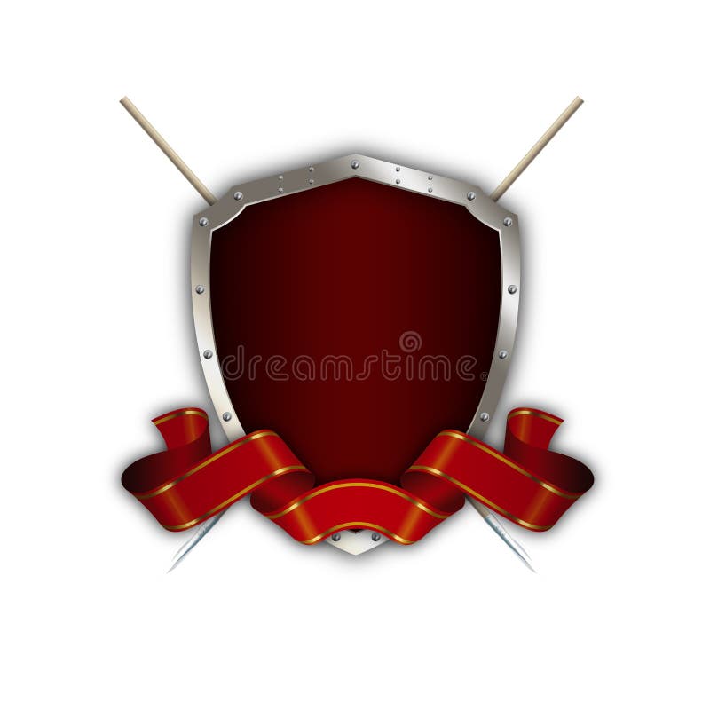 Bouclier Rouge Avec Des Lances Et Ruban Rouge Illustration Stock ...