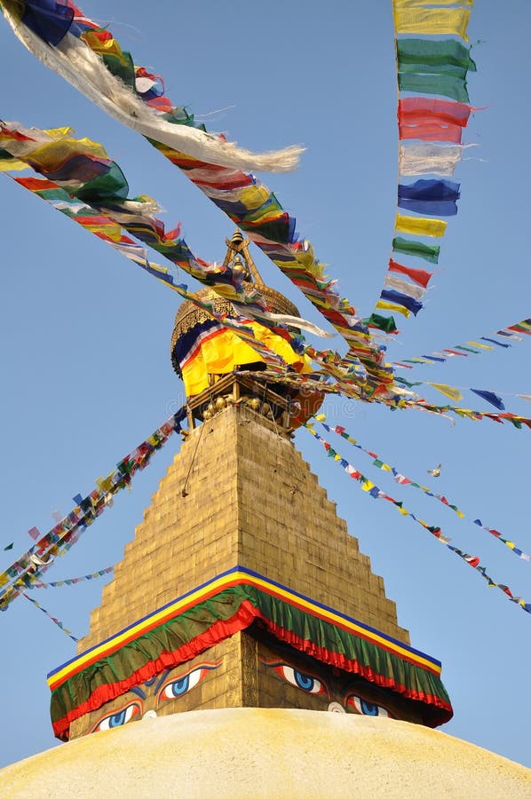 Stupa and prayer flags stock photo. Image of architecture - 11854982