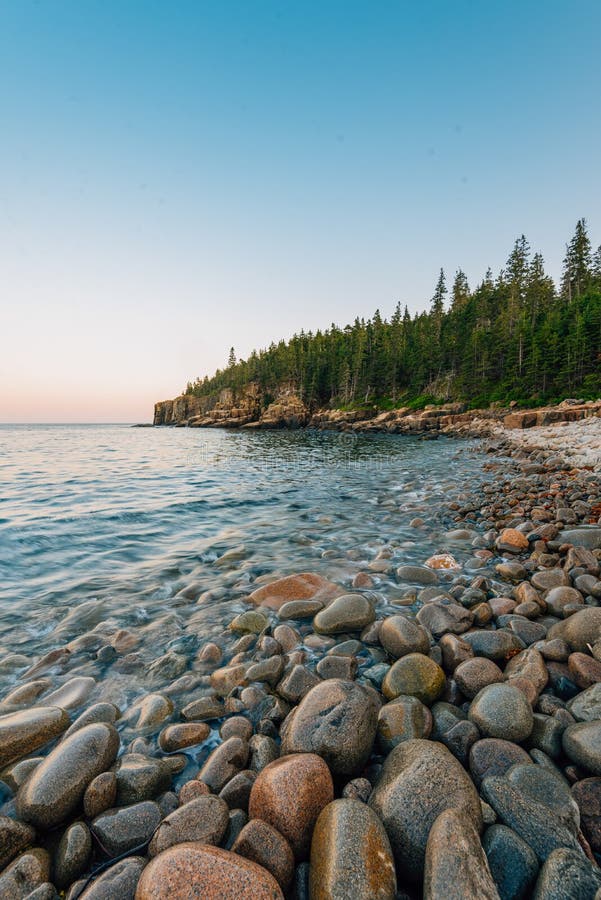 Boulder Beach at Sunset, in Acadia National Park, Maine Stock Image ...