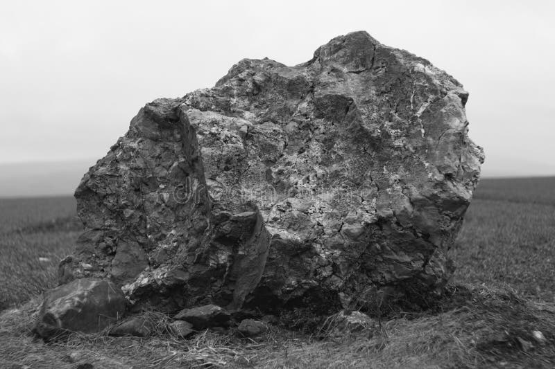 Boulder in Field, Black and White Stock Image - Image of nature, stone ...