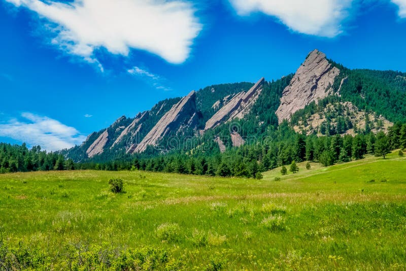 Boulder Flat Irons during Spring in Boulder, Colorado Stock Photo ...