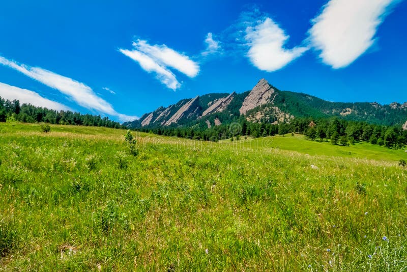 Boulder Flat Irons during Spring in Boulder, Colorado Stock Image ...