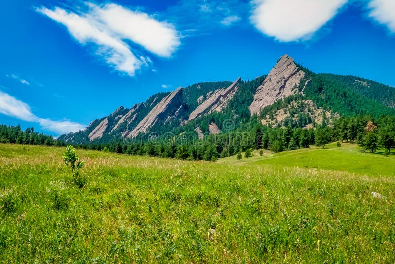 Boulder Flat Irons during Spring in Boulder, Colorado Stock Photo ...