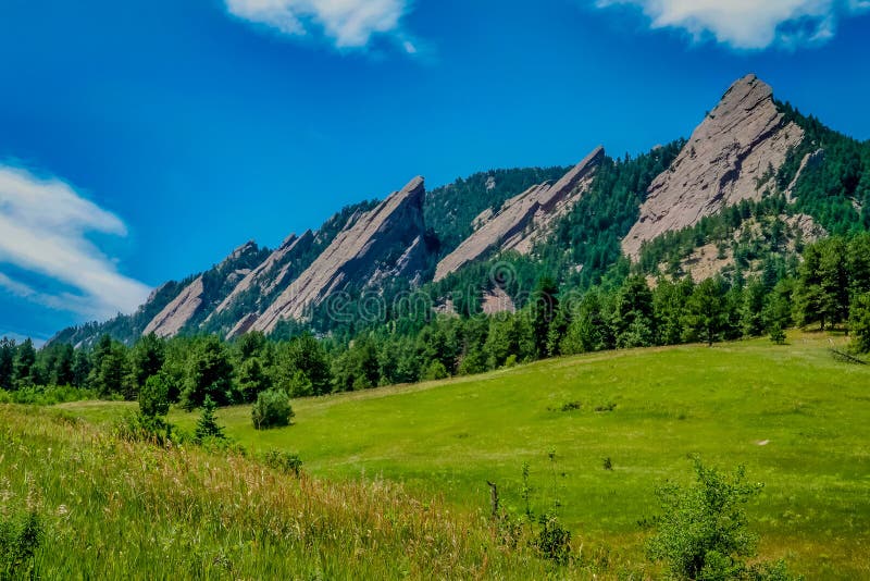 Boulder Flat Irons during Spring in Boulder, Colorado Stock Photo ...