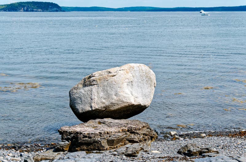 Boulder on Maine Coast Near Bar Harbor Stock Photo - Image of ocean ...