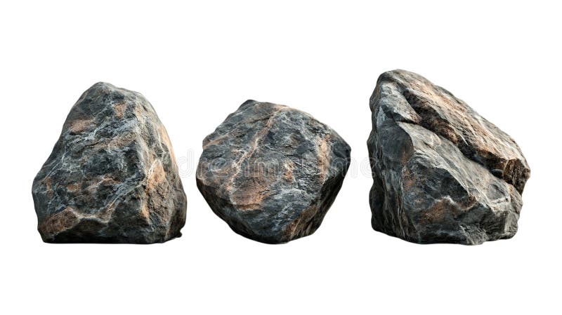 Boulder Rock Set in Three Different Poses on Transparent Background for ...