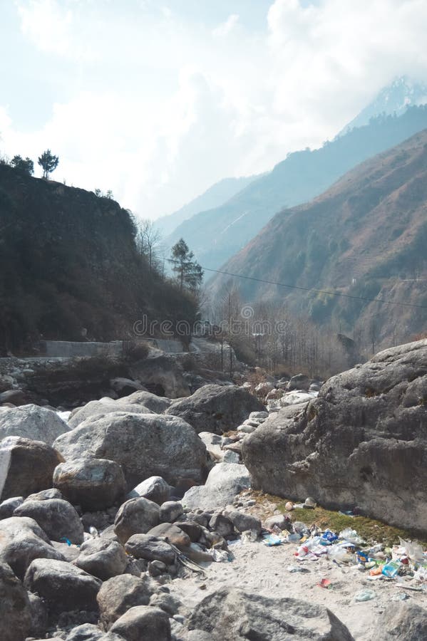 Boulder Rocks in the Foreground of Himalayan Mountain Valley. Nature ...