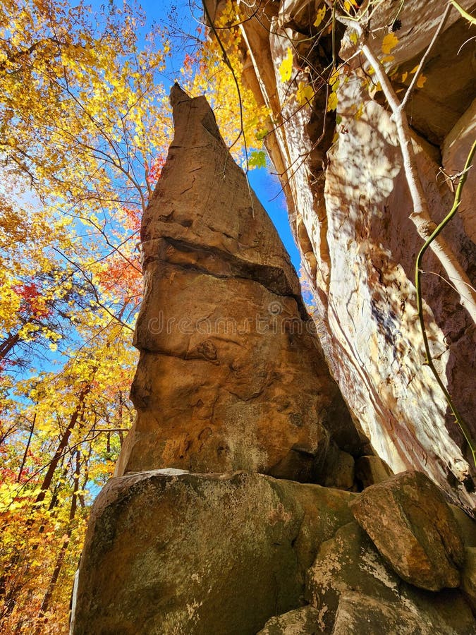 Boulder Tower Fall Autumn Nature Art Hiking Abstract Stock Photo ...