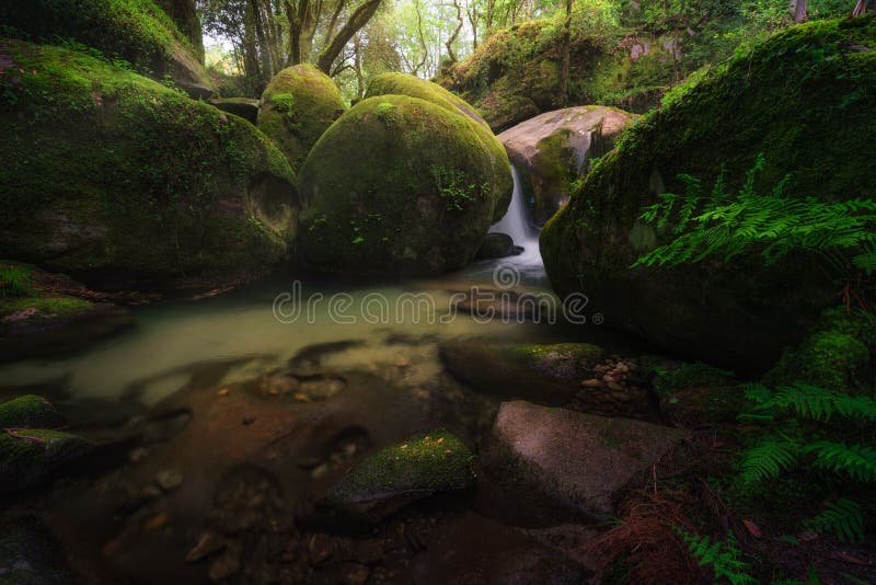 BOULDER WATERFALL in Gondomar, Galicia, Spain Stock Image - Image of ...
