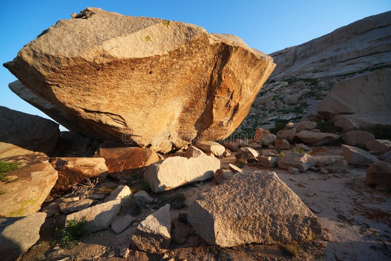 Boulders in Desert Mountains Stock Image - Image of morning, bektau ...