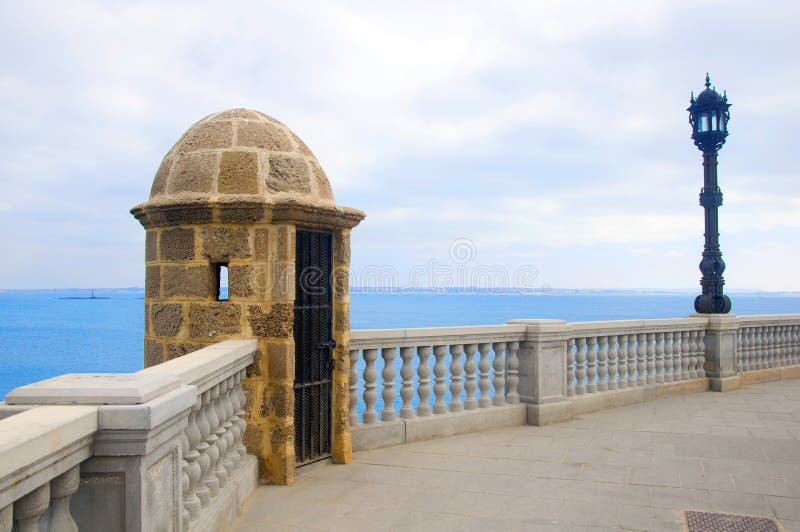 Boulevard with Small Tower, Black Lantern and Sea View Stock Image ...