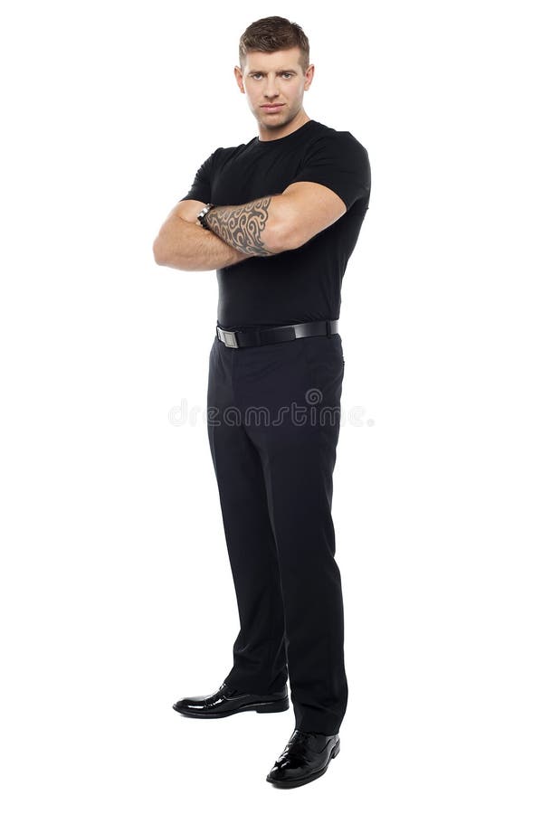 Bodyguard with Tattoo. Posing with Folded Arms Stock Image - Image of ...