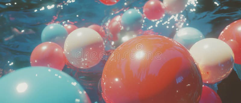 Bouncing Balls with Shiny Surfaces Float in a Vibrant, Reflective ...