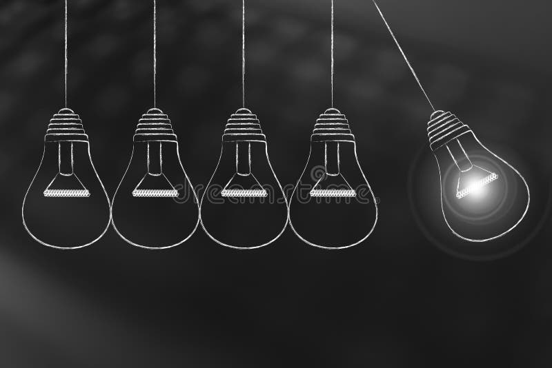 Bouncing Lightbulbs Group with only One with Light on Stock ...