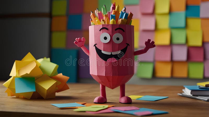 A Bouncing Pencil with a Big Grin, Dancing on a Desk Surrounded by ...