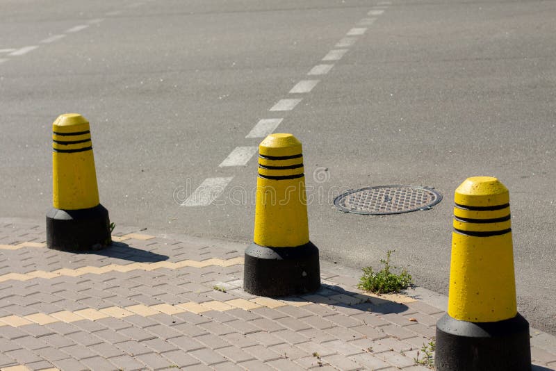 Boundary Posts on the Sidewalk Stock Photo - Image of public, safety ...
