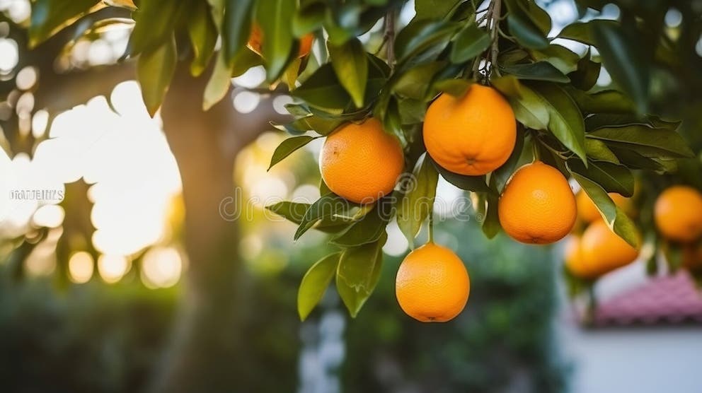 The Bountiful Backyard Orange Tree. Generative AI Stock Illustration ...